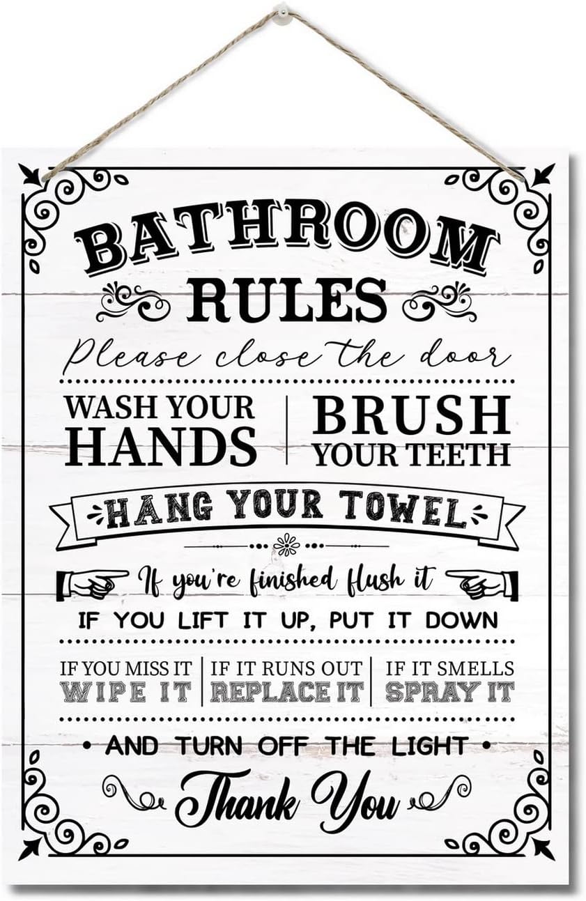 Amazon.com: Bathroom Rules Decor Sign, Funny Rustic Bathroom Rules ...