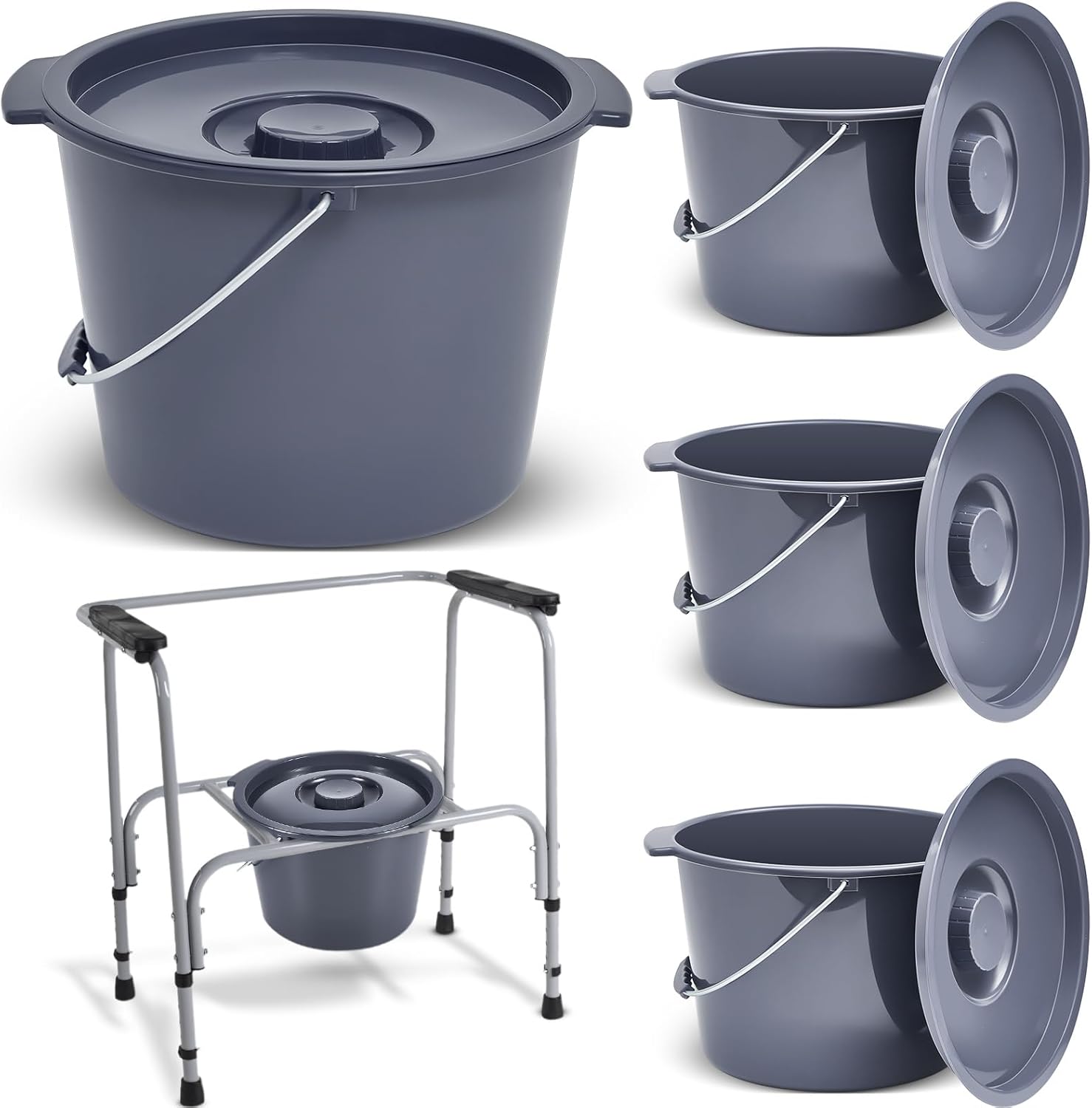 Tujoe 4 Pcs 12 Quarts Commode Bucket with Lid and Handle Commode ...