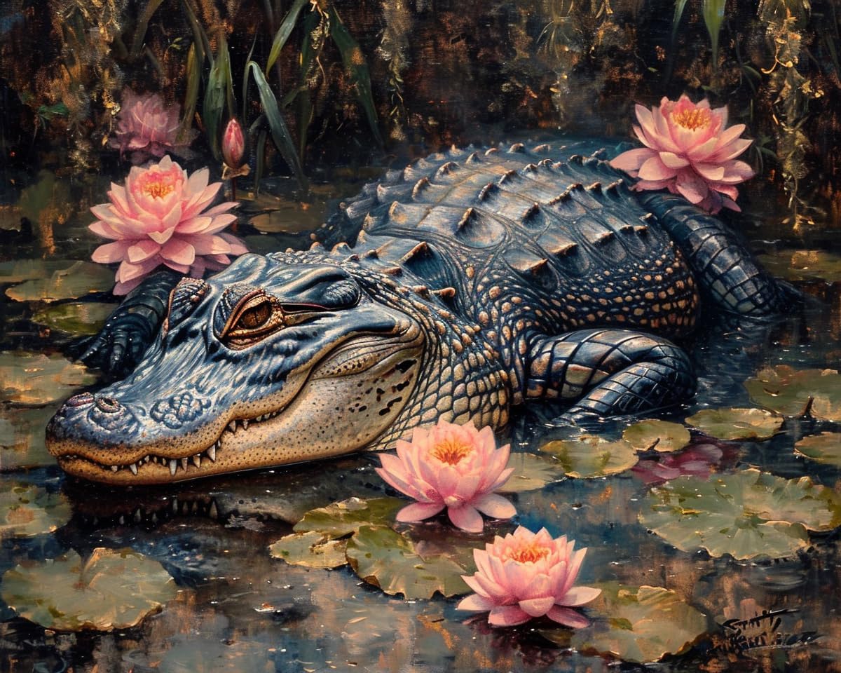 Amazon.com: Paint by Numbers, Alligator's Slumber in Swamp, Adult ...