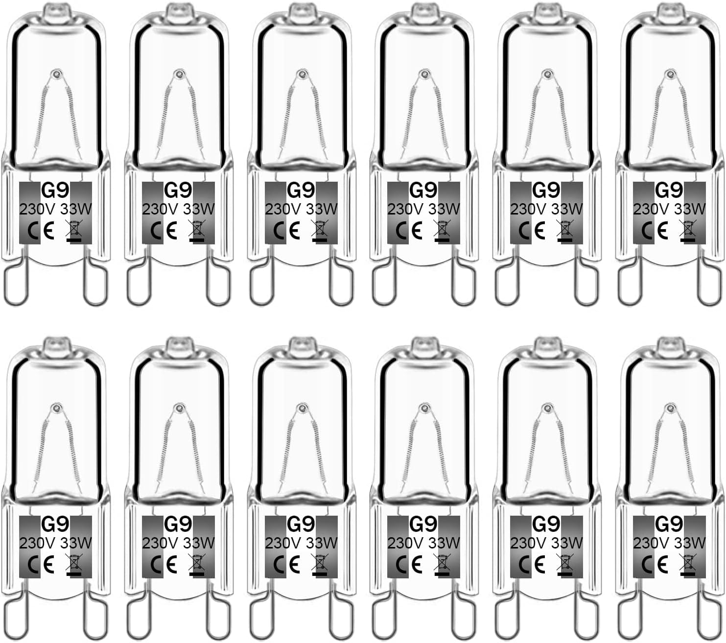 Haraqi 12Pack G9 Halogen Bulbs 33W 230V 2800K Warm White 380lm,Clear ...