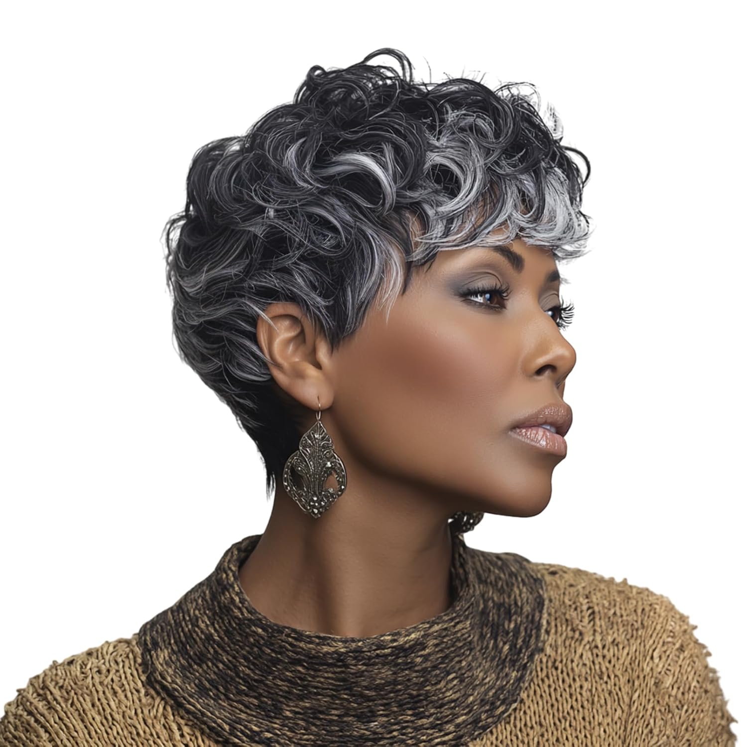 Amazon.com : DOcute Black and Gray Two Tone Color Short Hair Wigs for Black Women 6 inch Short ...