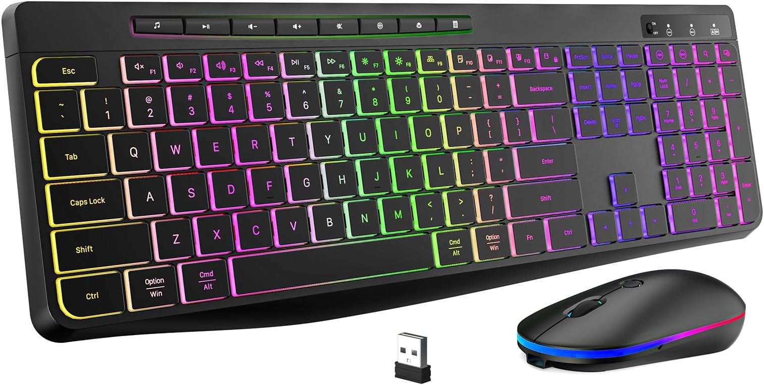 Amazon.com: Large Print Wireless Keyboard and Mouse - 7 Colors Backlit ...