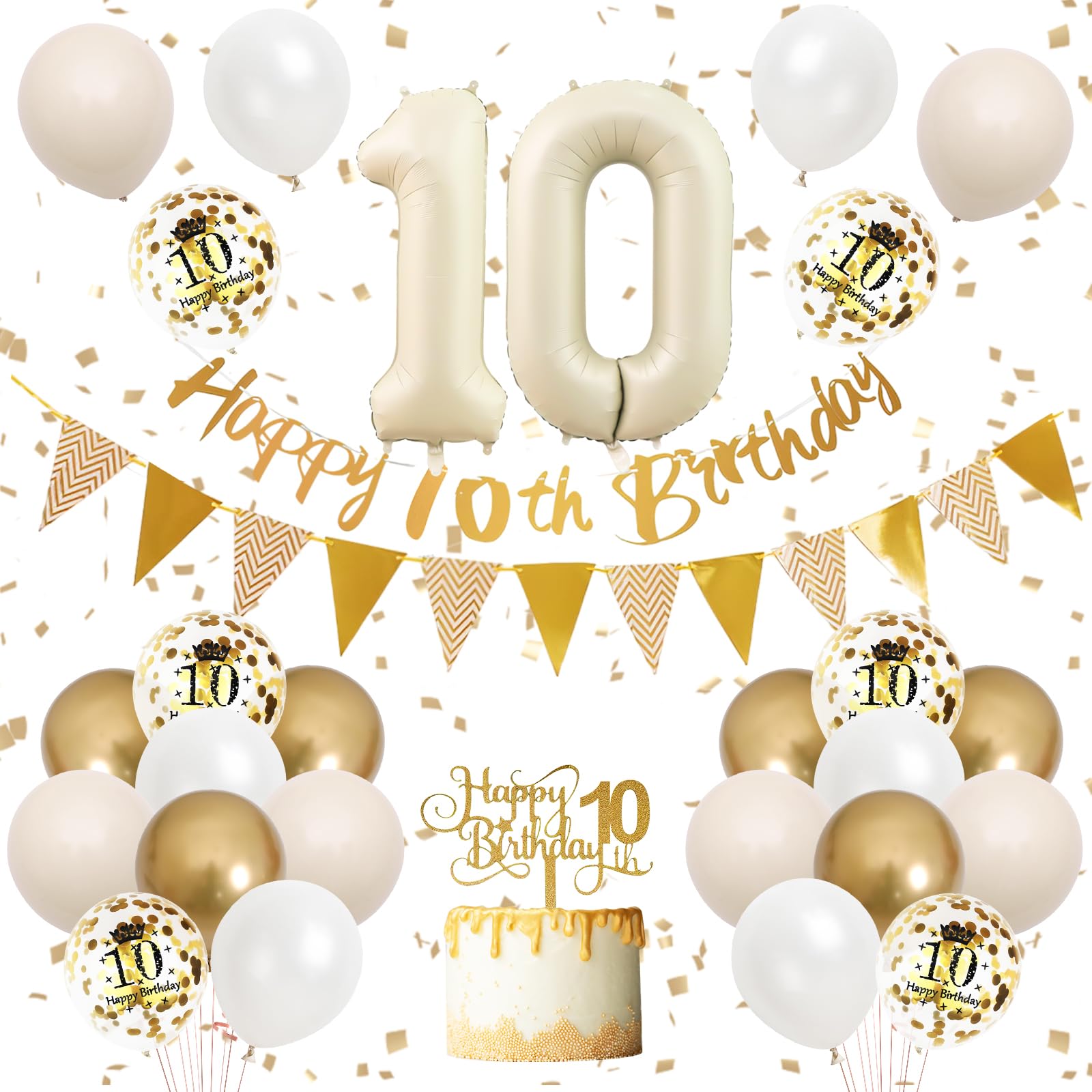 Amazon.com: 10th Birthday Decorations Sand White Gold,10th Birthday ...