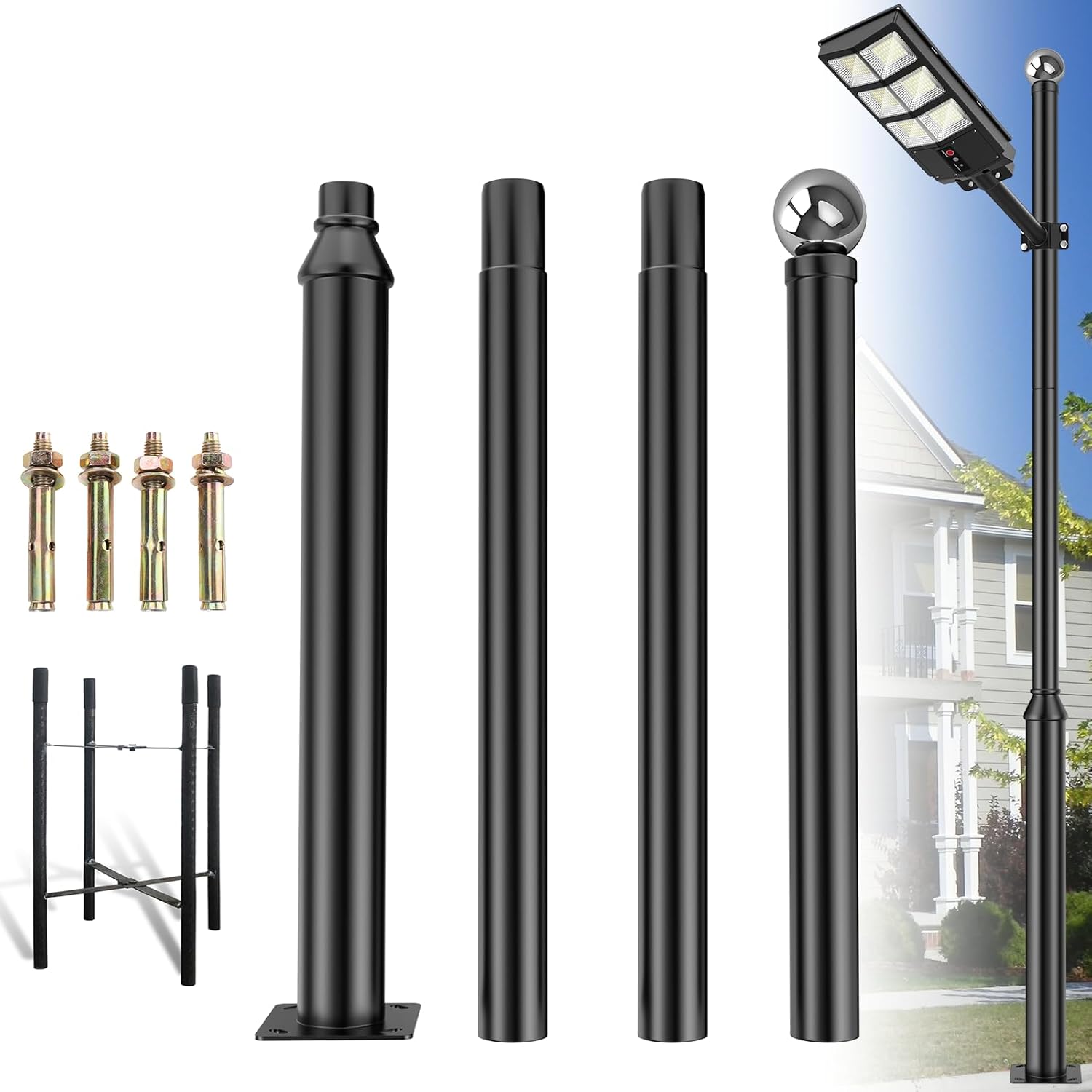 13FT Tall Street Light Pole for Outside, Galvanized Heavy-Duty Metal ...
