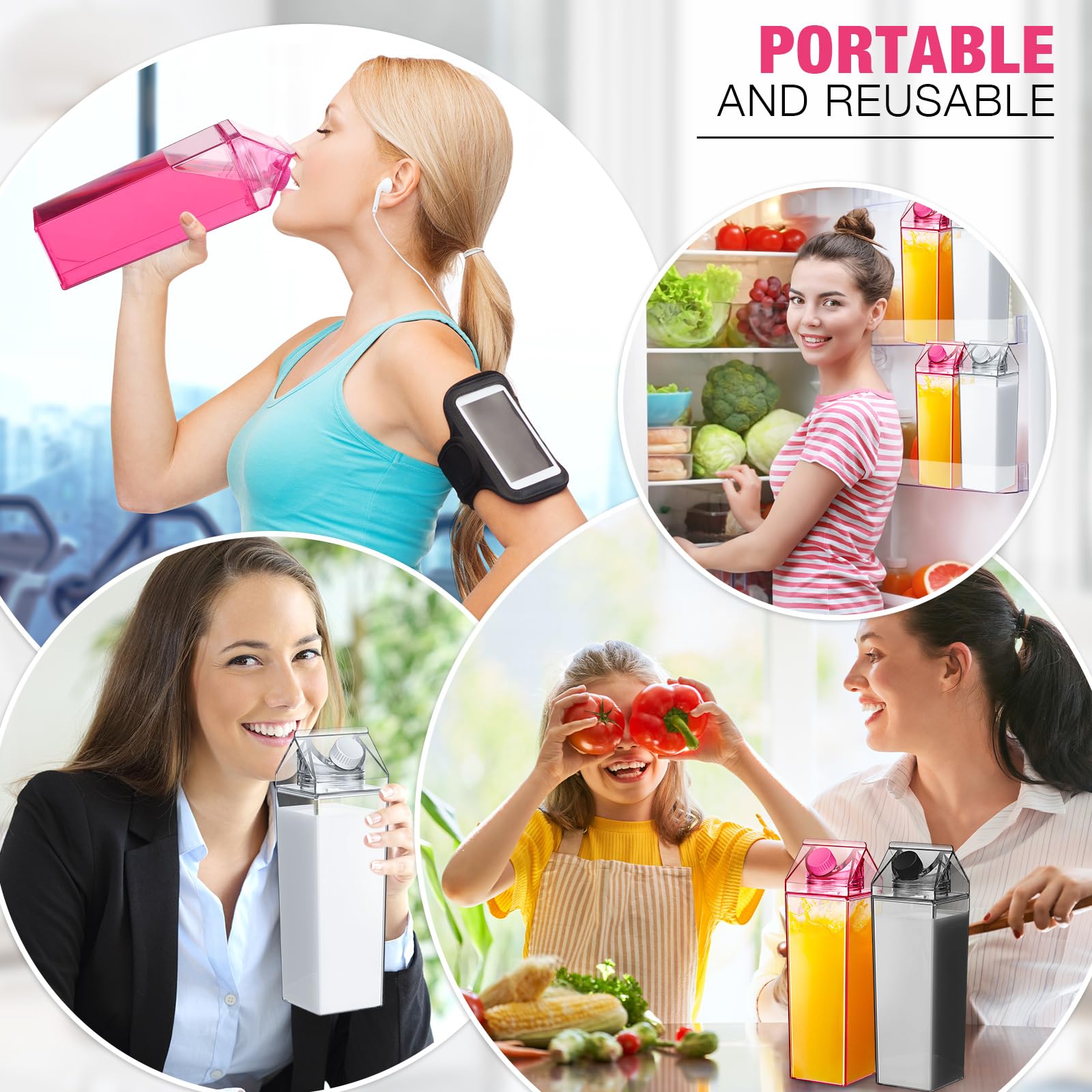 Snapklik.com : Remerry 3 Pcs 34 Oz Milk Carton Water Bottle Square ...