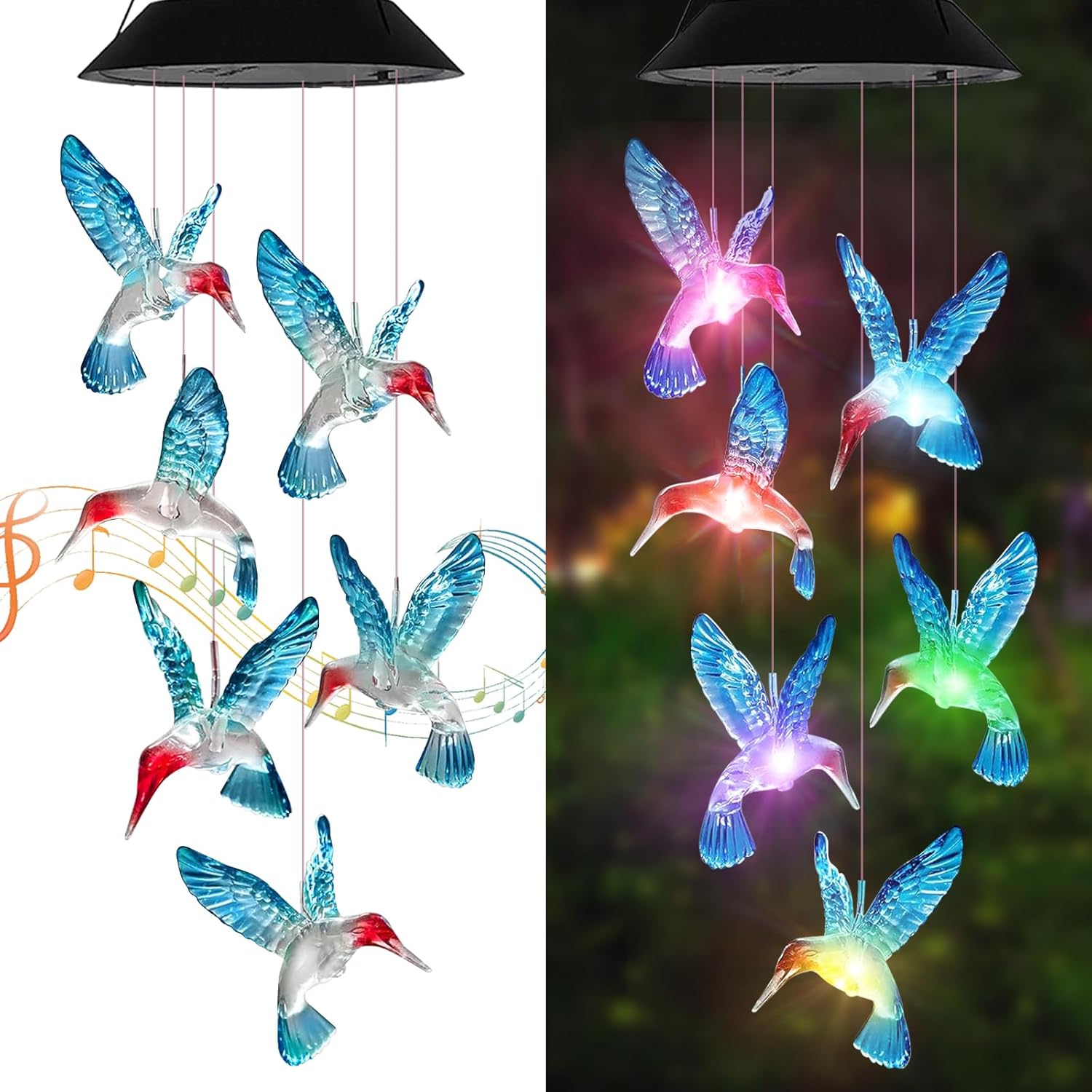 Amazon.com : Hummingbird Solar Wind Chimes for Outside - AIONASA Color ...