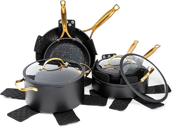 Amazon.com: Thyme & Table 12-Piece Nonstick Ceramic Cookware Set, Gold ...