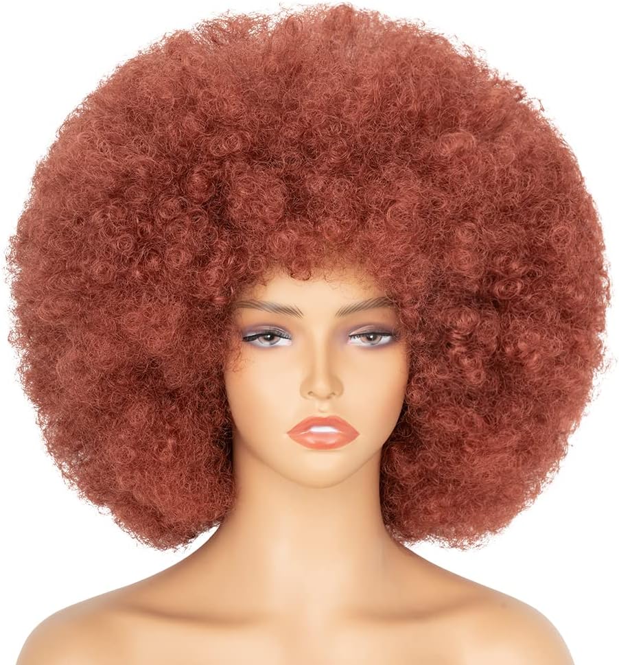 Amazon.com : 70's Afro Wig for Women, Copper Brown Short Afro Kinky Curly Wig, Glueless ...