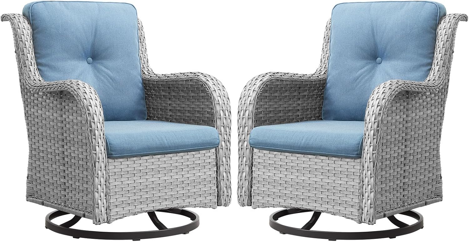 Amazon.com: Artfurniz Wicker Swivel Patio Chairs - 2 PCS Outdoor Swivel ...