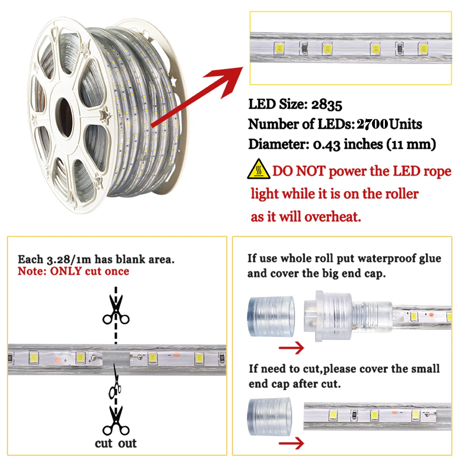 Snapklik.com : 150ft Flat Outdoor Rope Lights Waterproof: 110V Cool ...