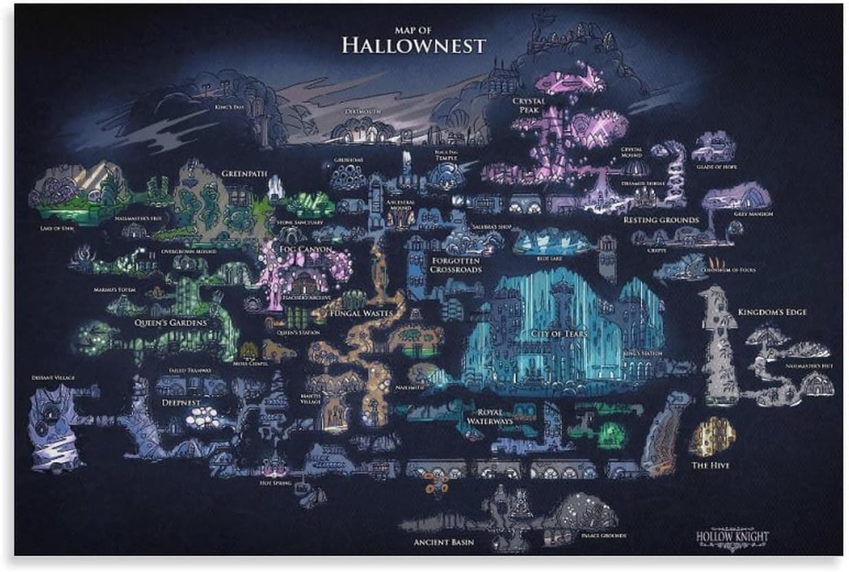 Amazon.com: JPOSTHCZ Map of Hallownest Poster Knight Map Art Collection ...