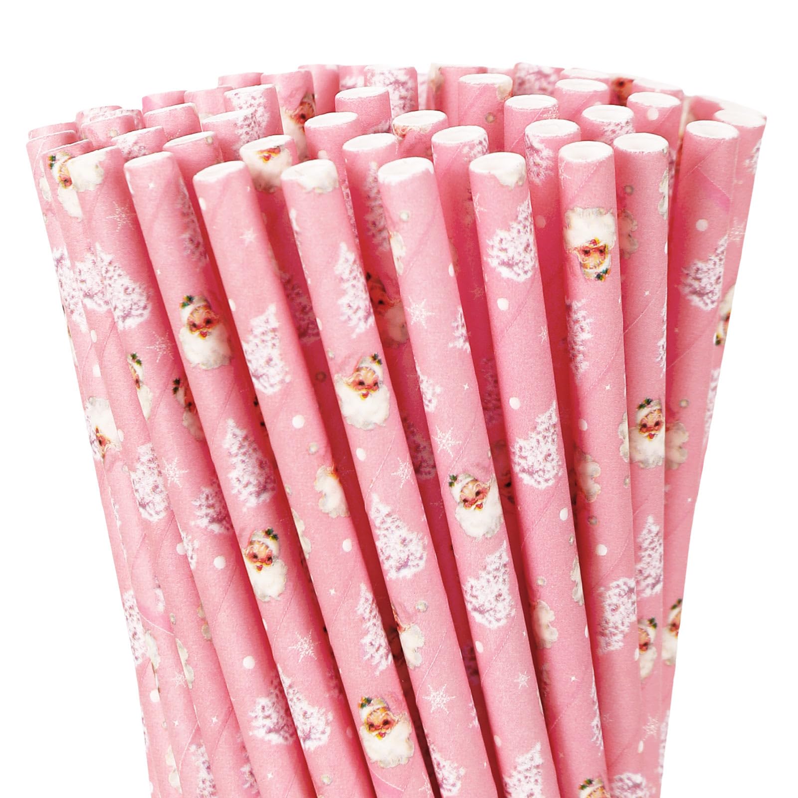 Amazon.com: 100Pcs Christmas Straws Pink Xmas Tree Santa Paper Straws ...