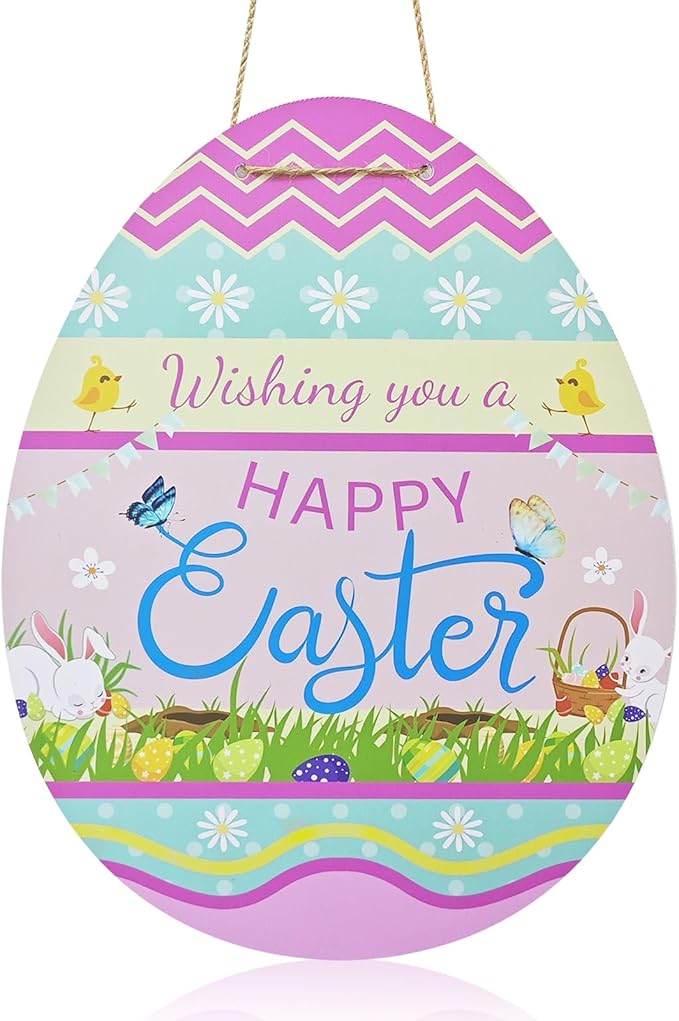 Amazon.com : Happy Easter Hanging Sign Easter Welcome Sign Door ...