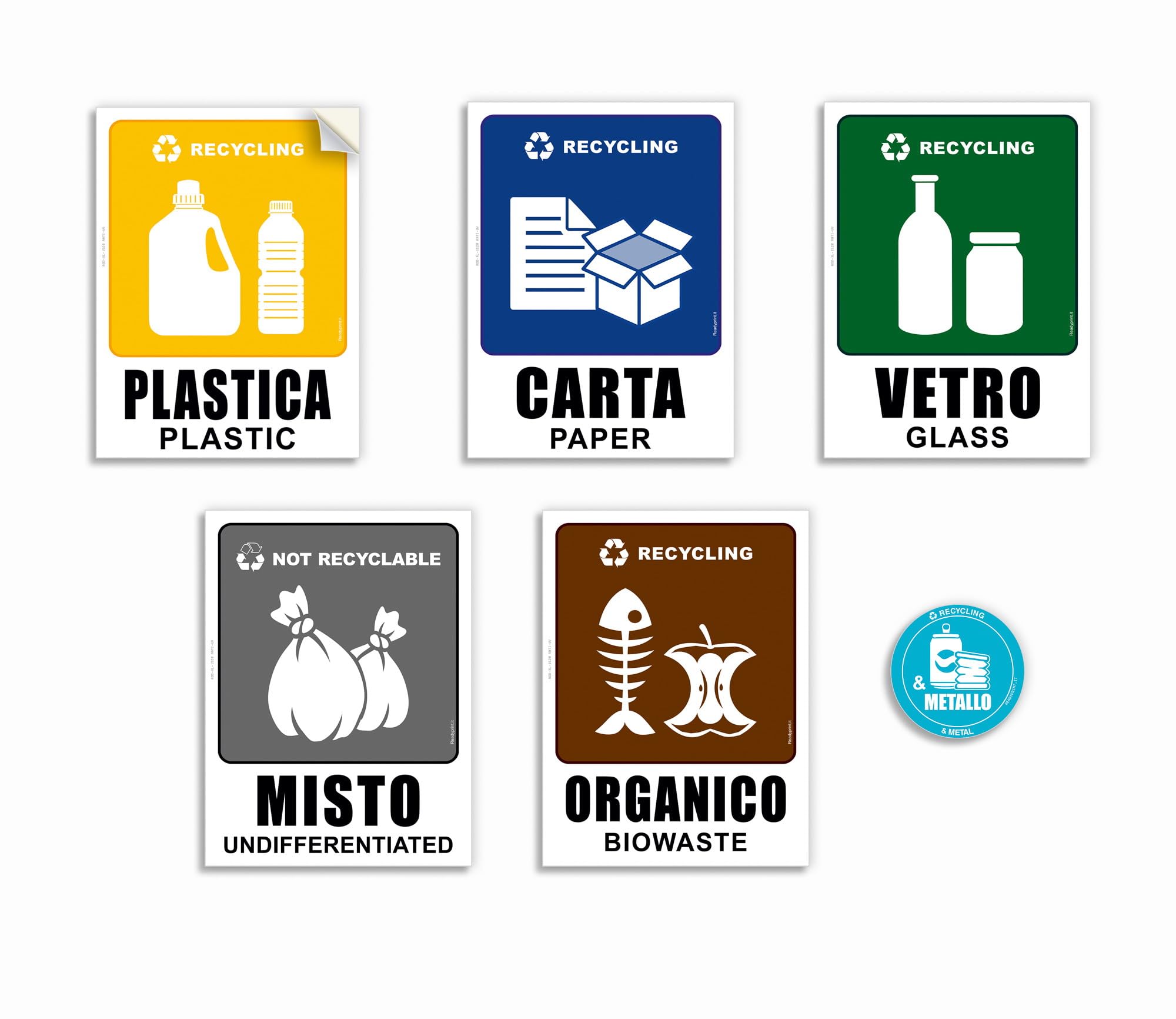 5+1 Adesivi per Raccolta Differenziata Grandi mis.15x20, impermeabili ...