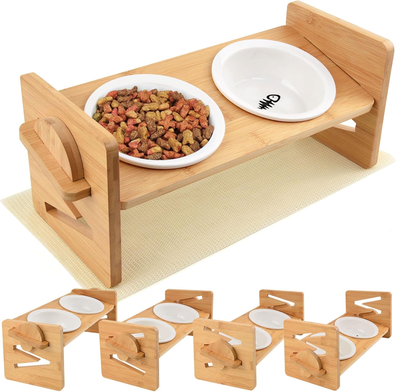 Raised Cat Bowls with Stand Tilted Cat Food Bowl Elevated Ceramic Cat ...