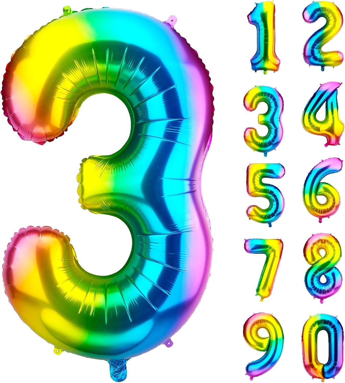 Amazon.com: DecorWoo 40 inch Rainbow Number 3 Balloon, Colorful ...