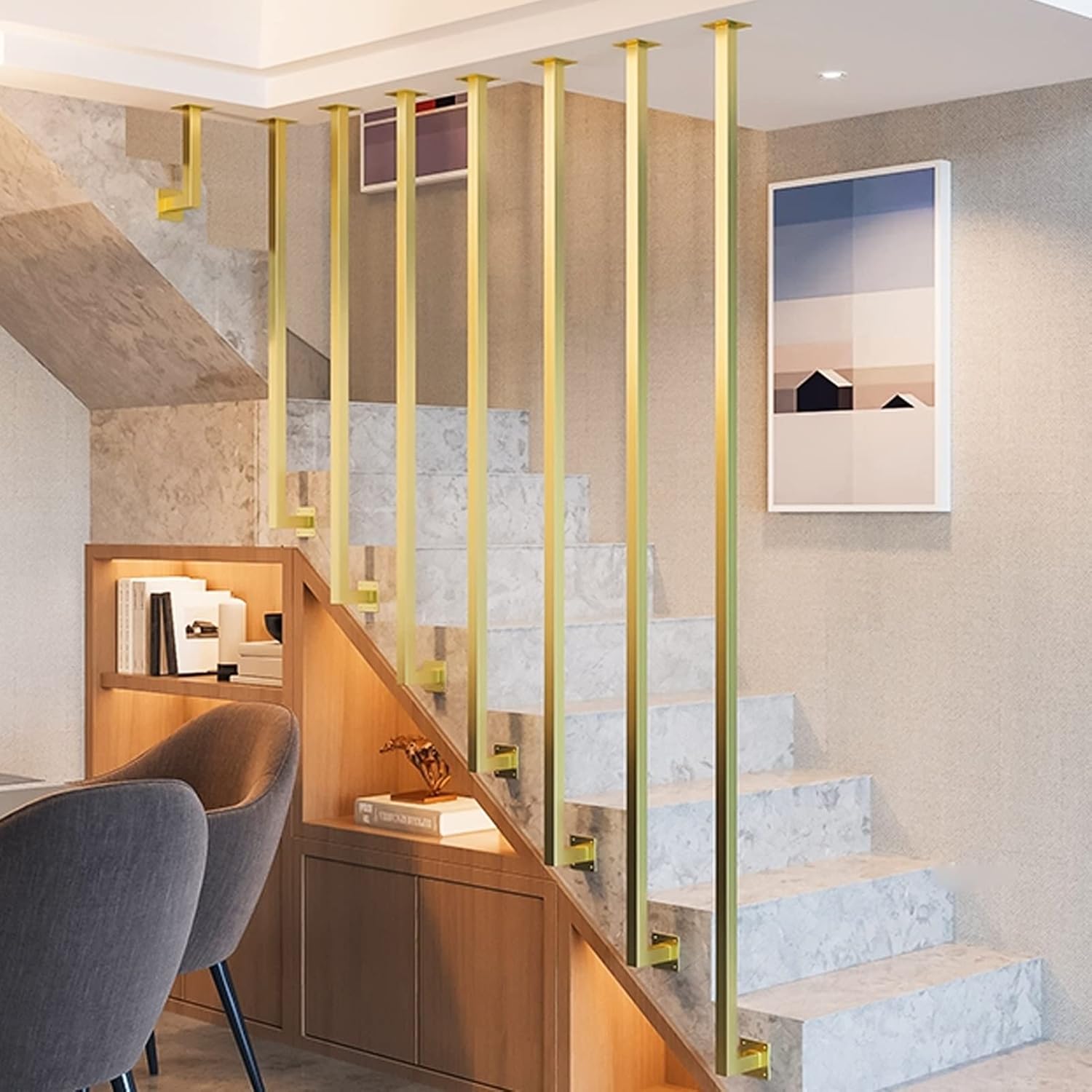 Modern Gold Staircase Handrail Guardrail, L-Shaped Stair Wall Handrail ...