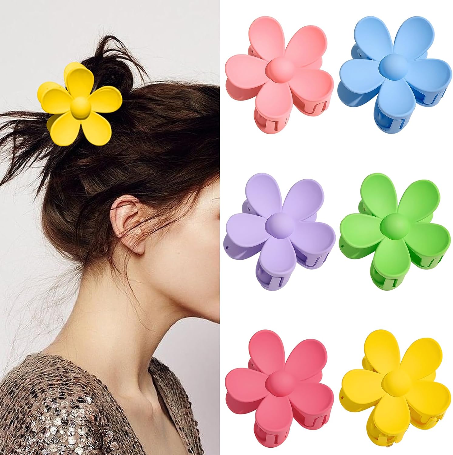 Pack of 6 Grandes Pinces à Cheveux Fleur Mates, pince Griffes Anti ...
