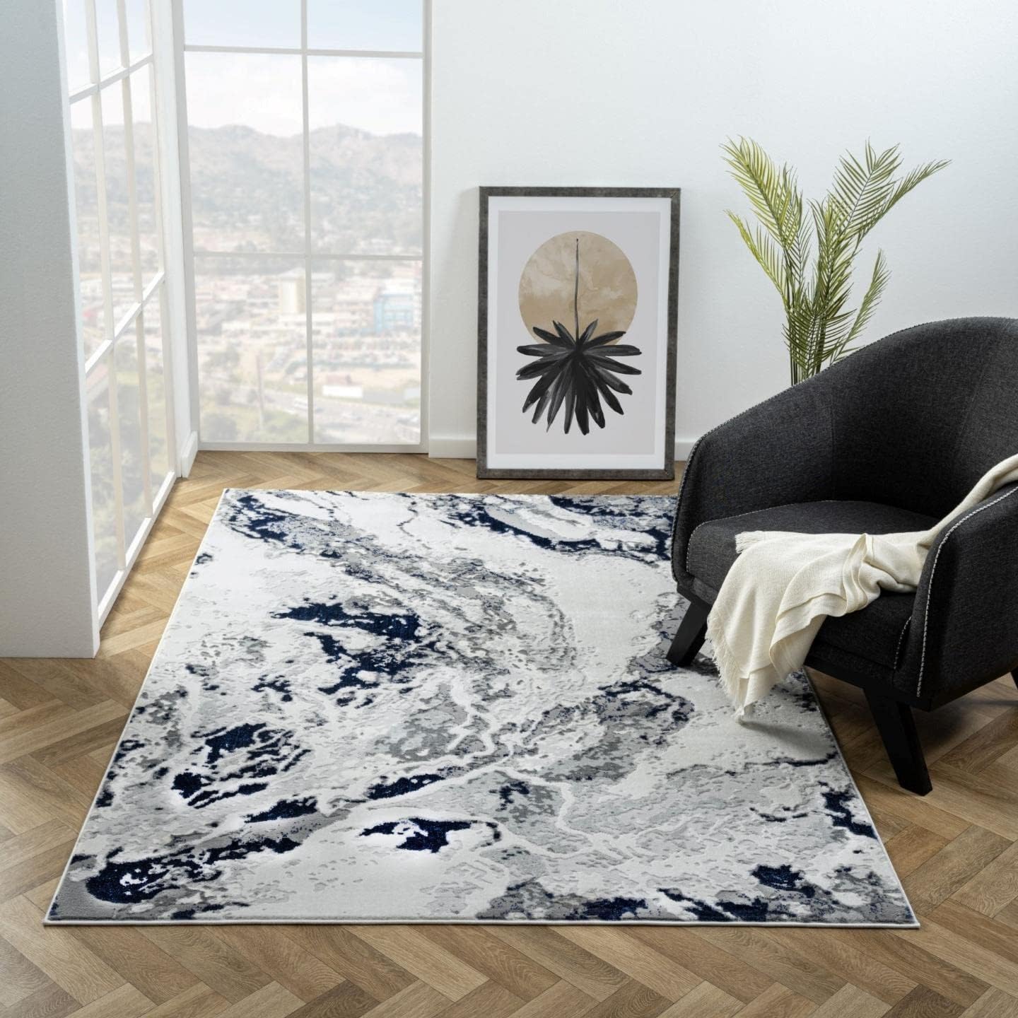 Amazon.com: LUXE WEAVERS Marble Abstract Black 4x5 Area Rug : Home ...