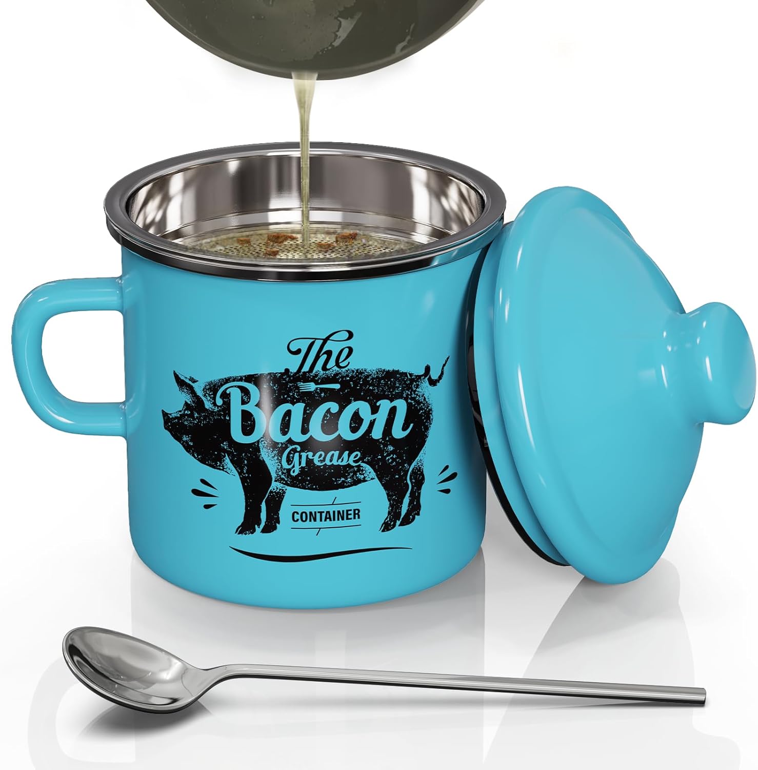 Amazon.com: PGYARD Mini Bacon Grease Container With Strainer - 15OZ ...