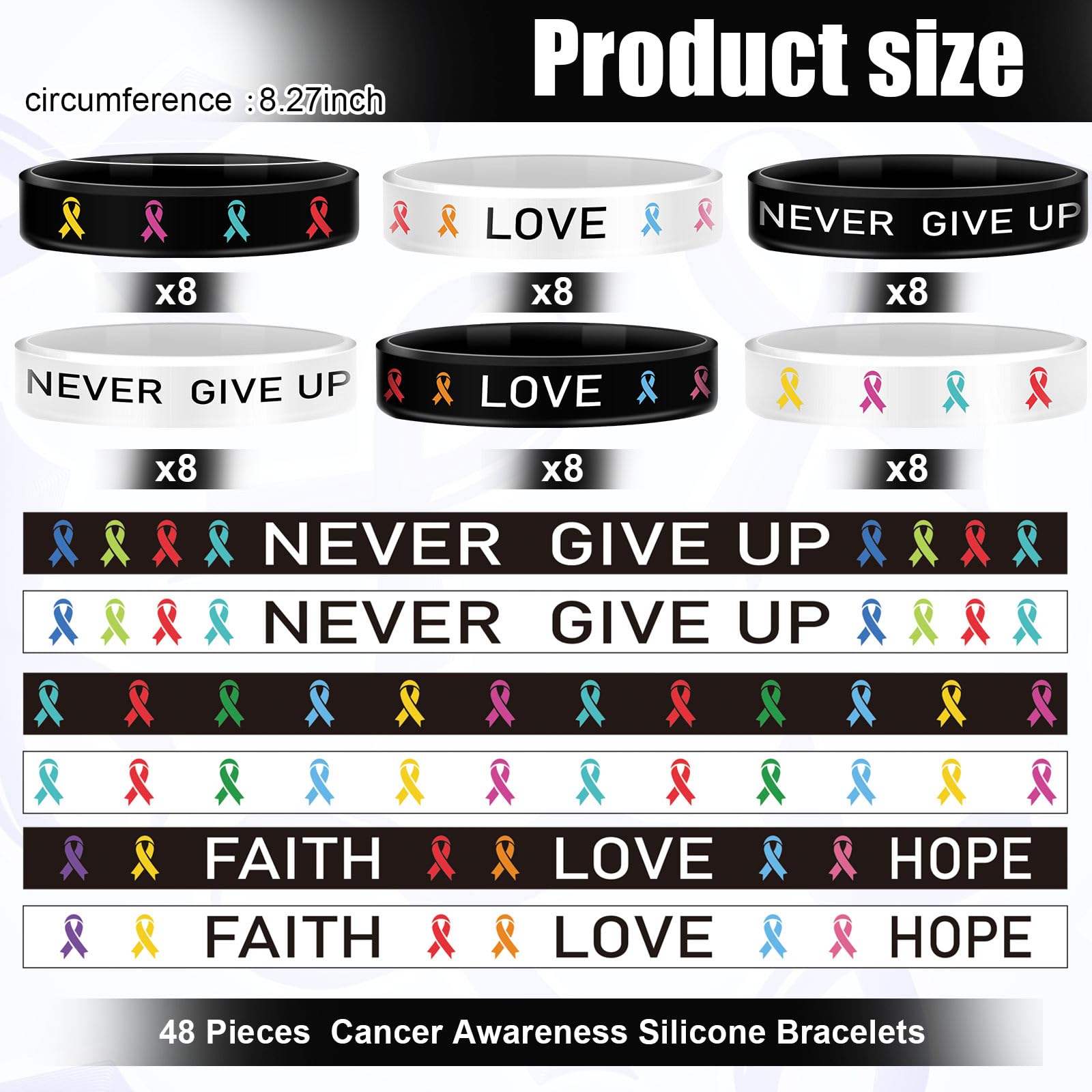 Snapklik.com : 48 Pieces Cancer Awareness Silicone Bracelets Bulk, All ...