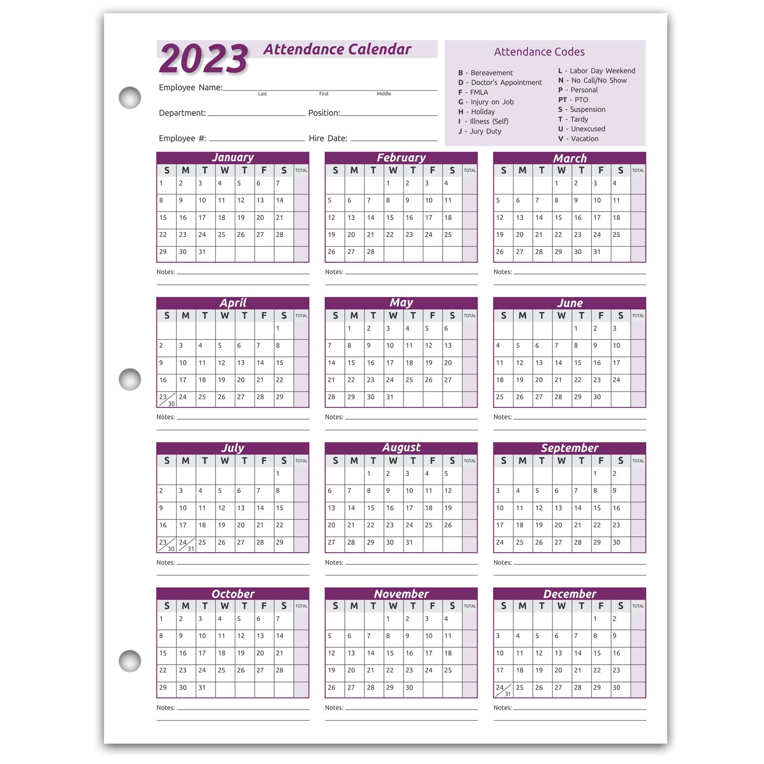 Attendance Calendar Calendar Template, Calendar Printables,, 53% OFF