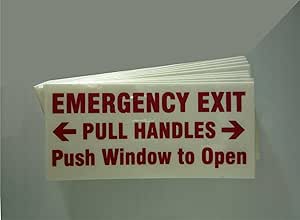 EMERGENCY EXIT Emergency Exit Window Decal 10 pack PULL HANDLES PUSH ...
