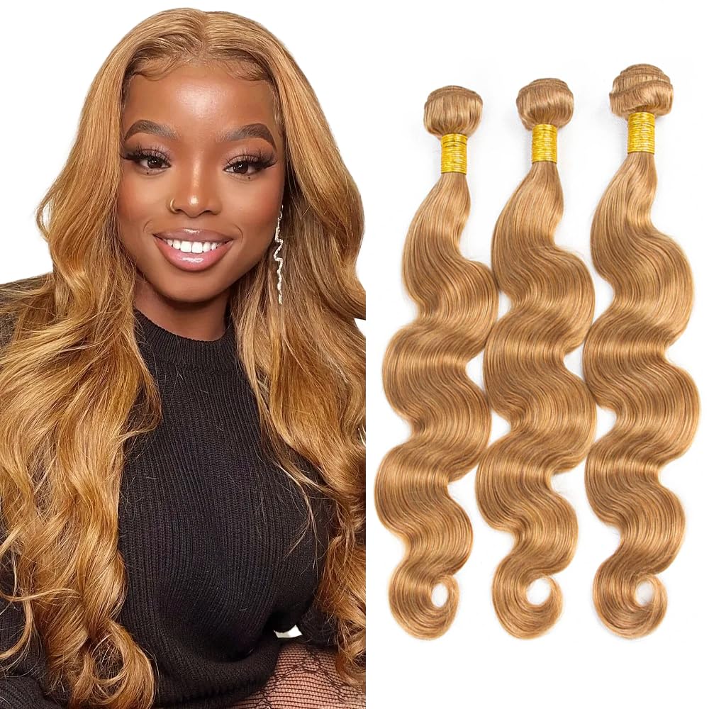 Amazon.com : Color #27 Human Hair Bundles Blonde Body Wave Bundles ...