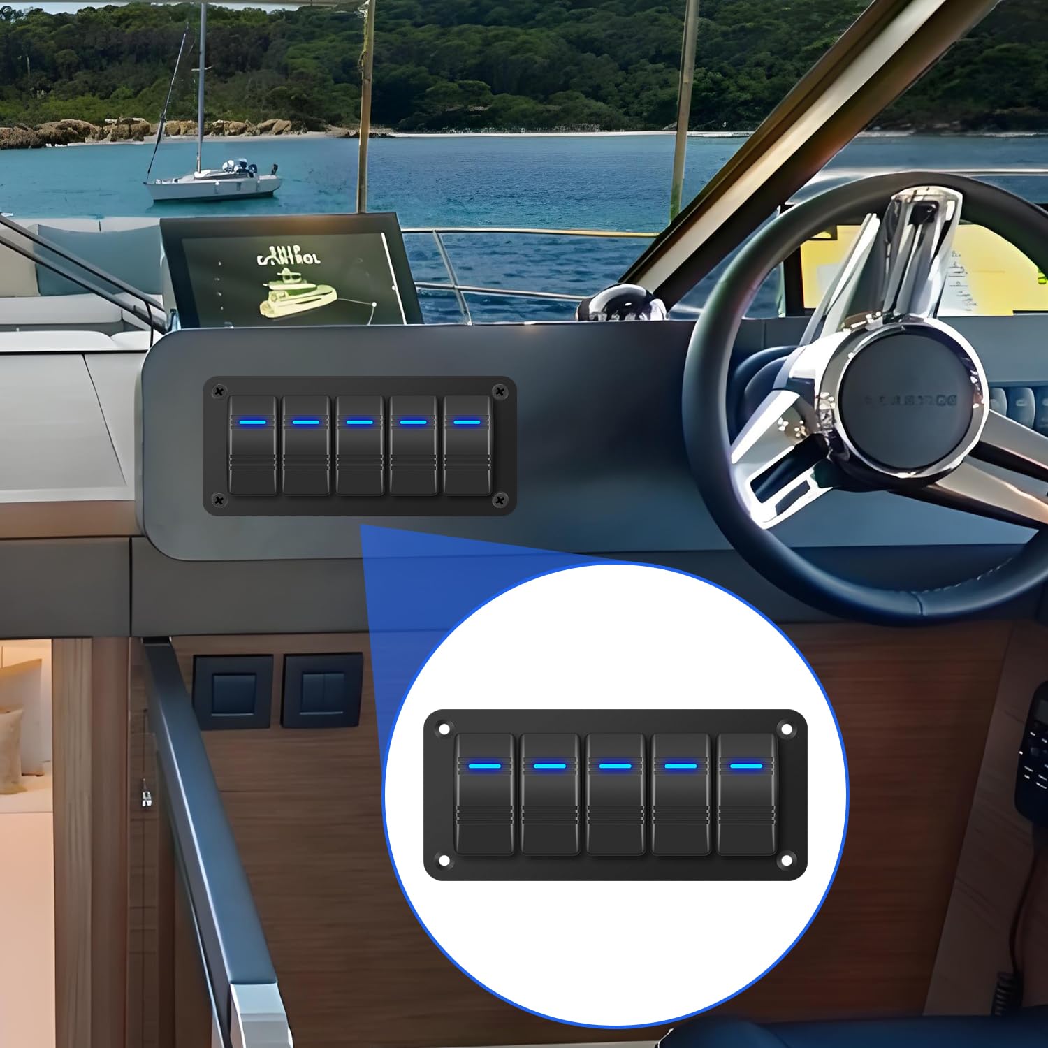 Snapklik.com : KEING Rocker Switch Panel 12V Marine Boat Switch Panel ...