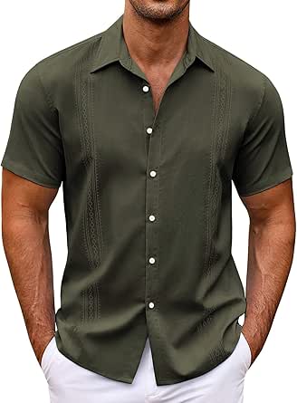 Mens Button Down T-Shirts Summer Beach Vacation Business Short Sleeve Shirts Trendy Causal ...