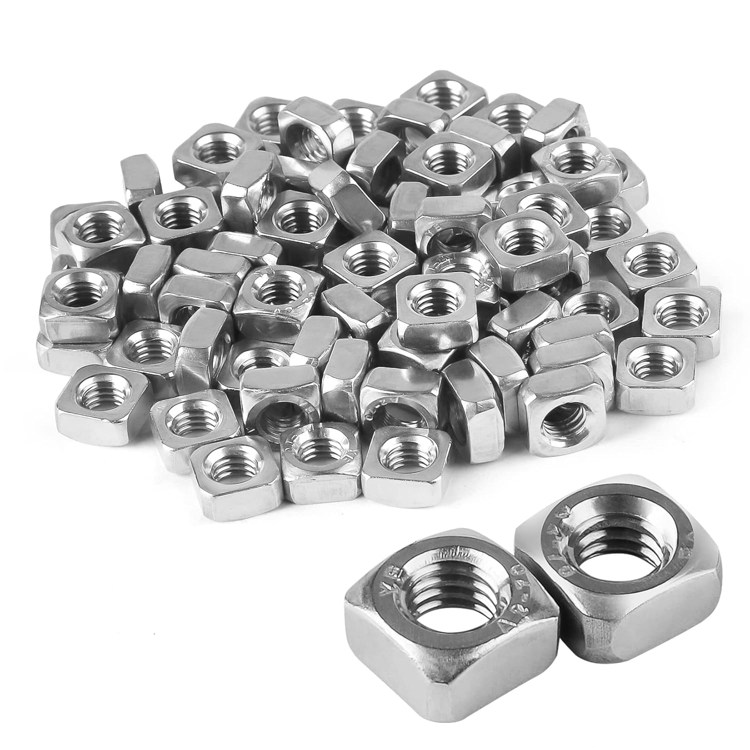 Niooliuk Pack of 100 M6 Square Nuts, 304 Stainless Steel Metric Coarse ...