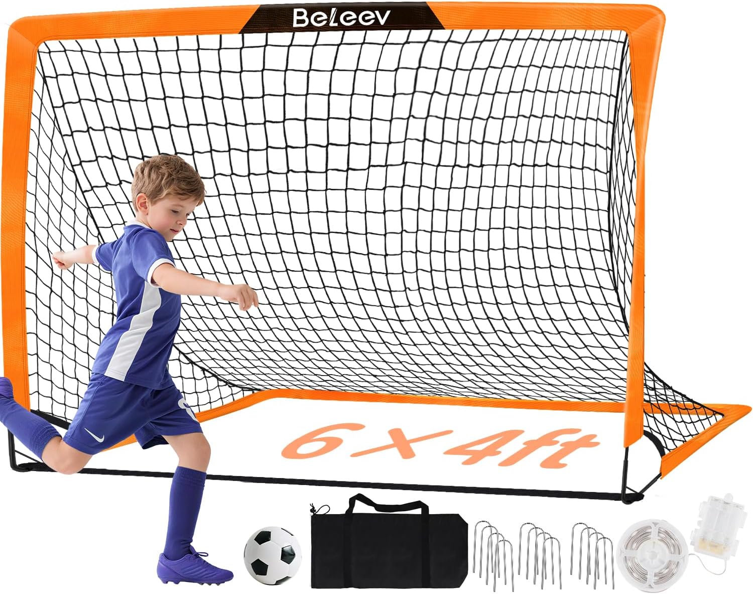 BELEEV Kids Soccer Goals for Backyard, 6x4 ft Portable Pop Up Soccer ...