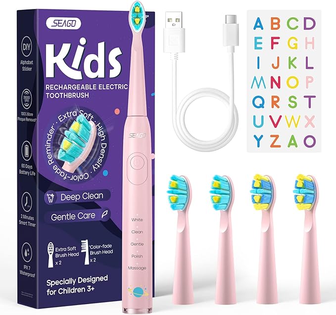 Seago Kids Electric Toothbrush Rechargeable, Children's Power ...