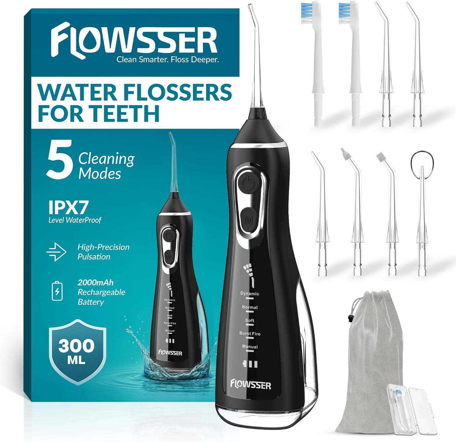 Amazon.com: Rechargeable Water Flossers for Teeth Cordless with 5 Modes ...