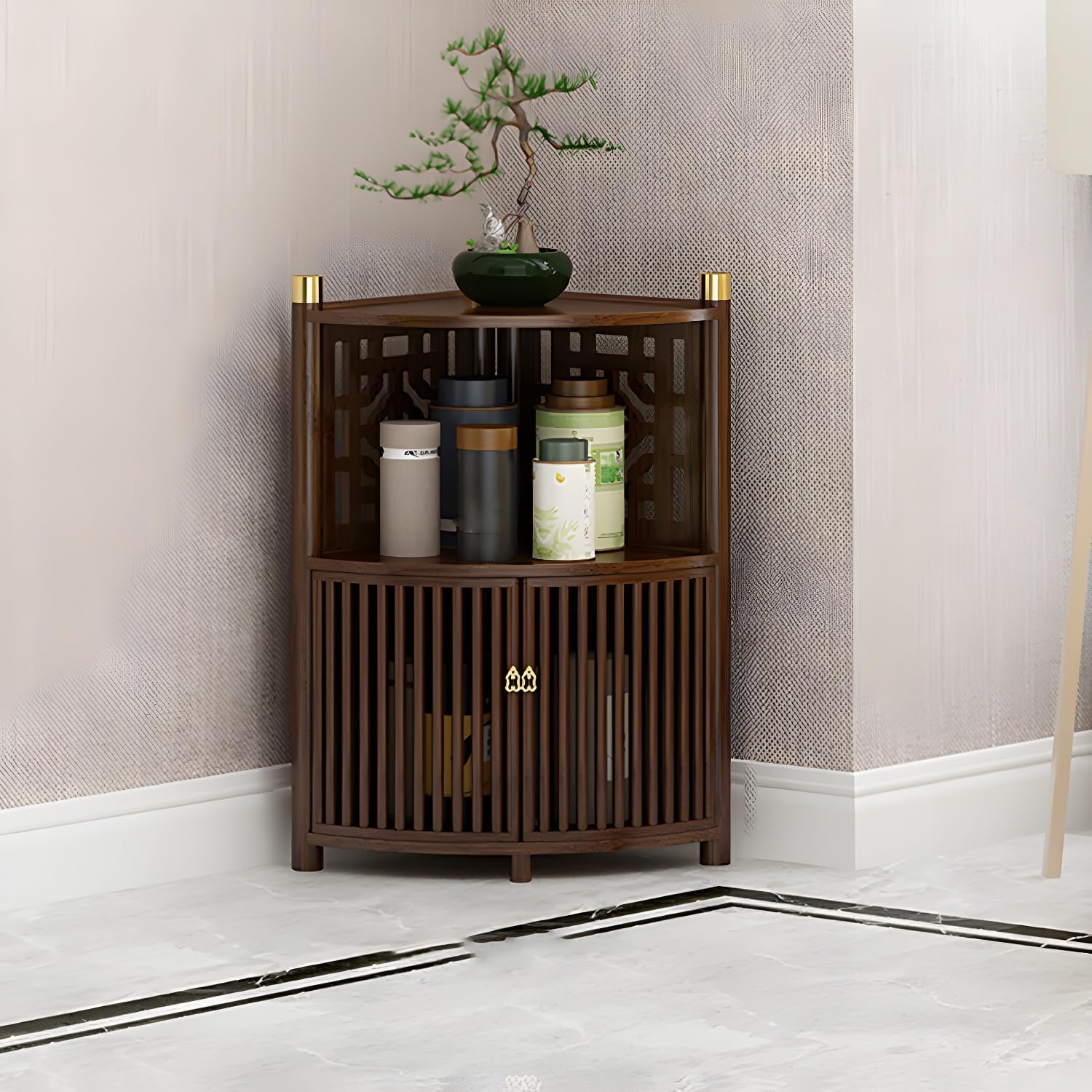 Amazon.com: LITFAD Traditional Corner with Shelves Ring Pulls Solid ...
