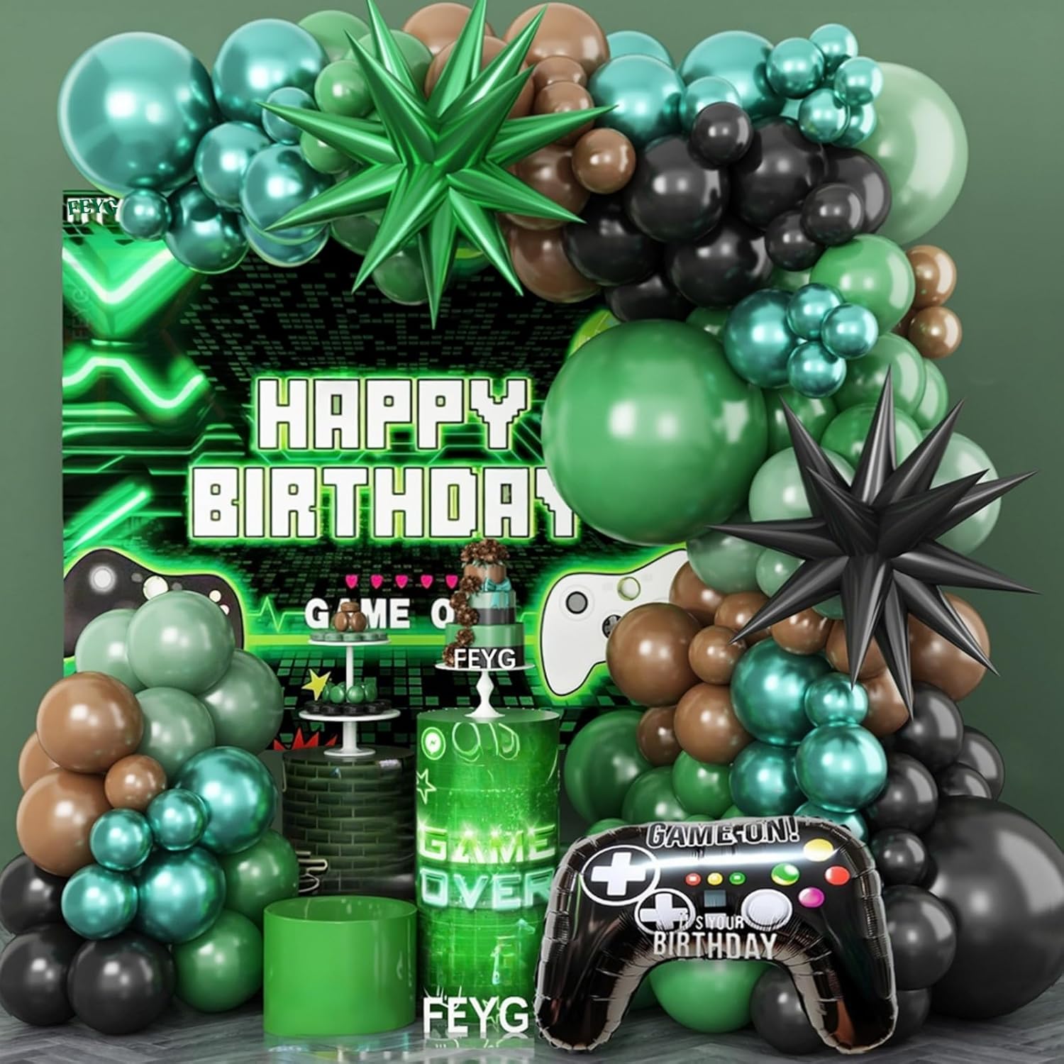 Amazon.com: Video Game Balloon Garland Arch Kit,Green Black and Brown ...
