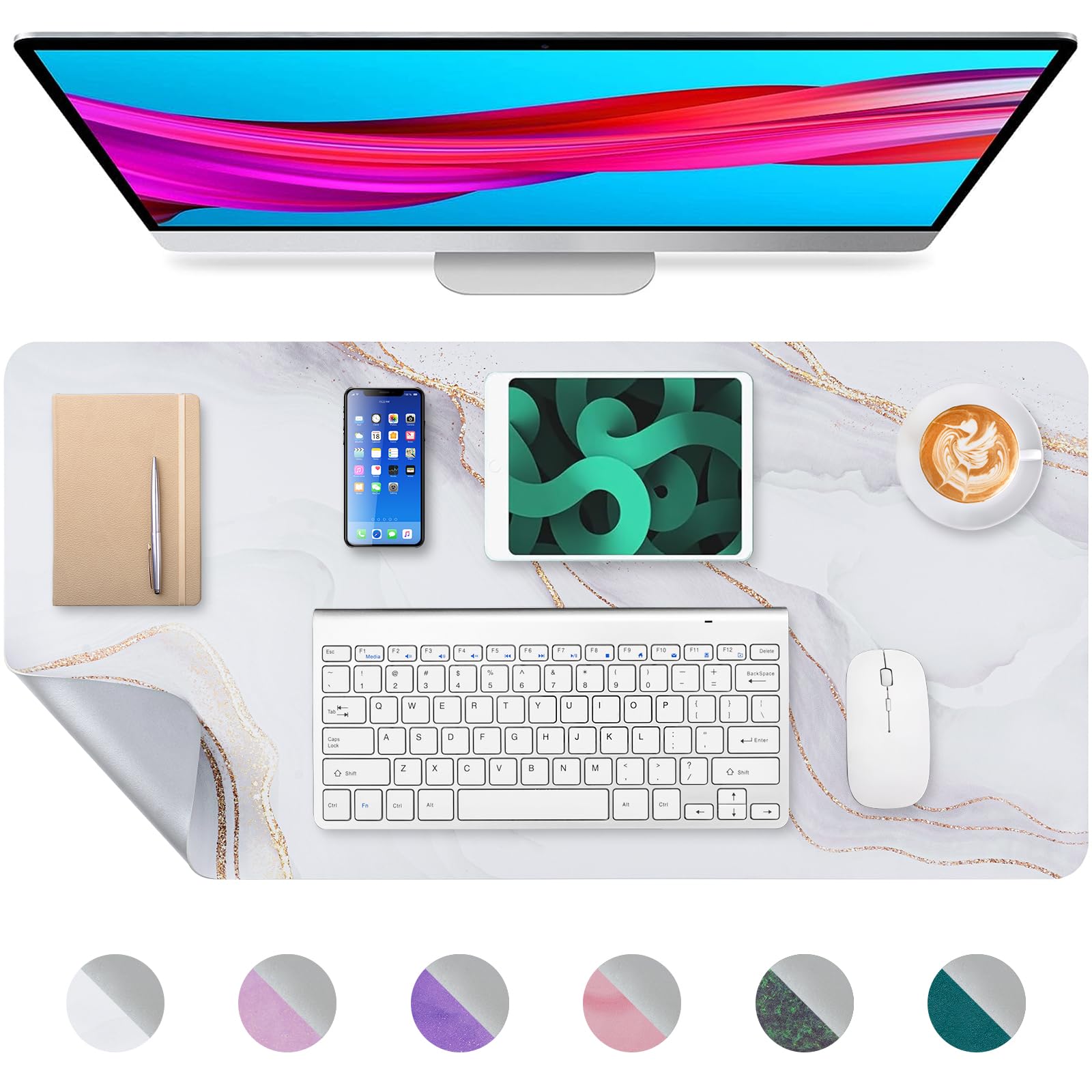 Amazon.com: Laokiiy Desk Mat, Desk Pad Dual Leather Sided Desktop Mat ...