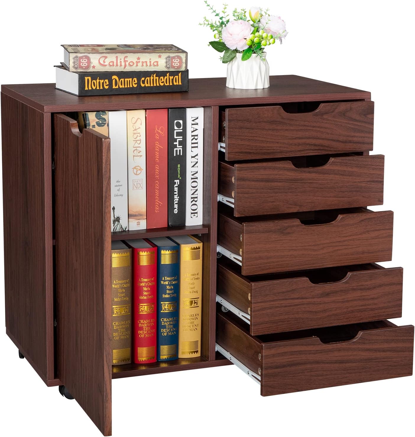 Amazon.com: File Cabinet with 5 Drawer & Single Door, Mobile File ...