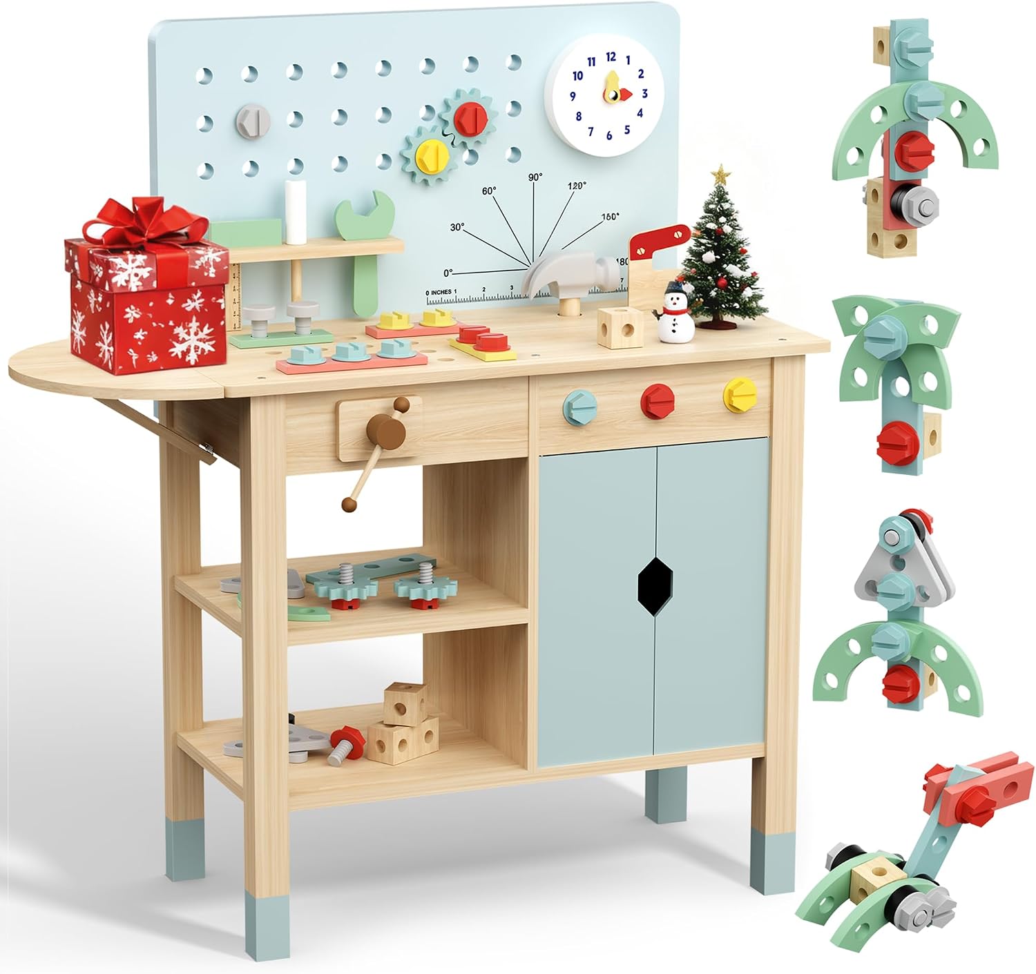 Large Wooden Workbench for Kids with Upgrade Extension Panel - Pretend ...