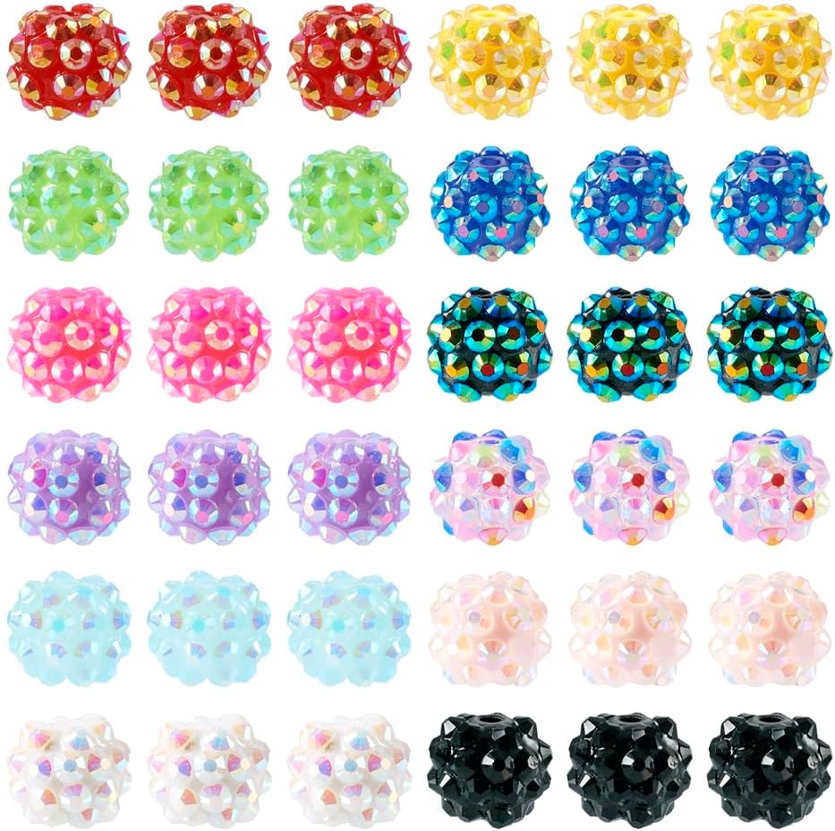 Amazon.com: Fashewelry 96pcs Rhinestone Bubblegum Beads 12mm Disco Ball ...
