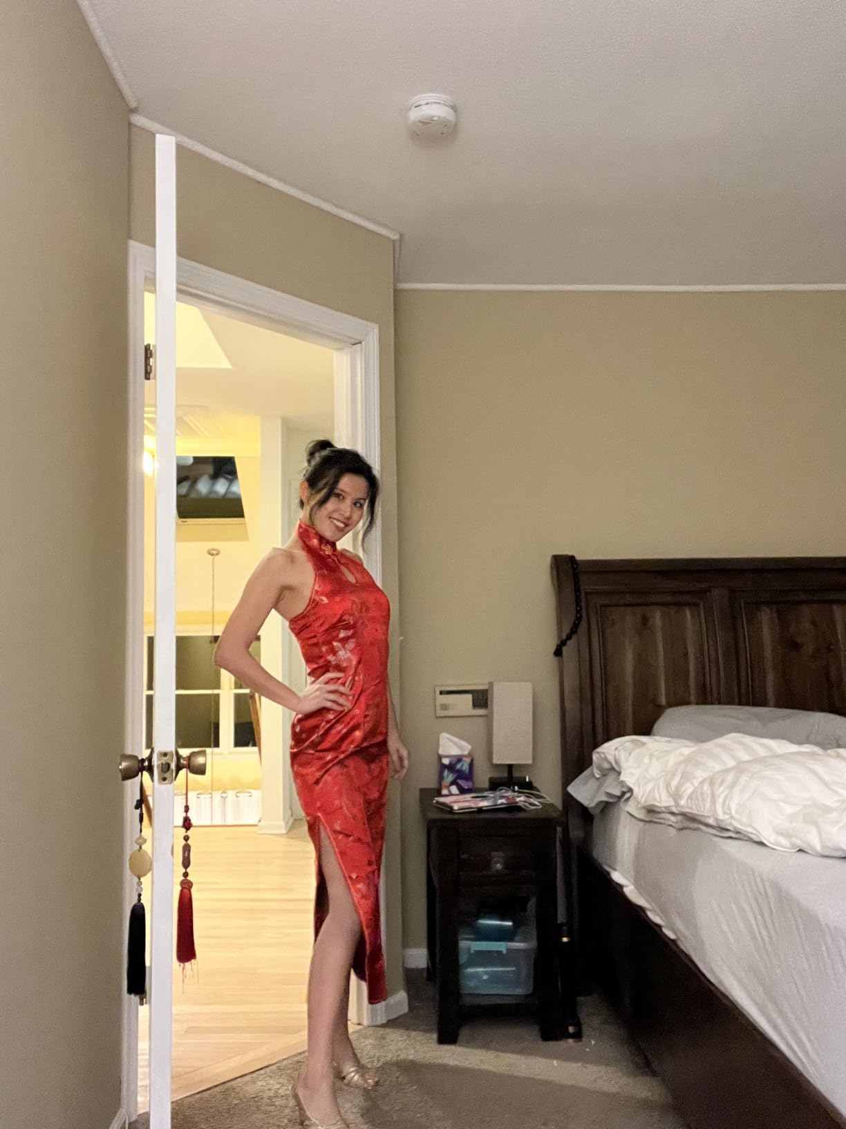 Amazon.com: 7Fairy Women's Wedding Red Dragon Halter Backless Long ...