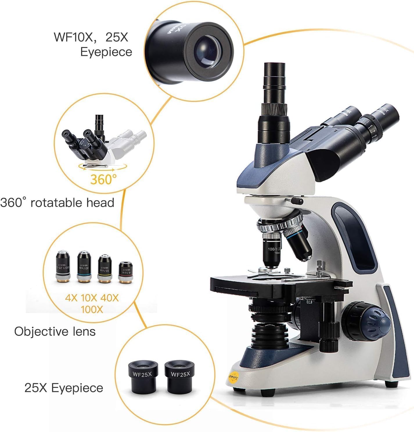 Snapklik.com : Swift Compound Trinocular Microscope SW380T,40X-2500X ...