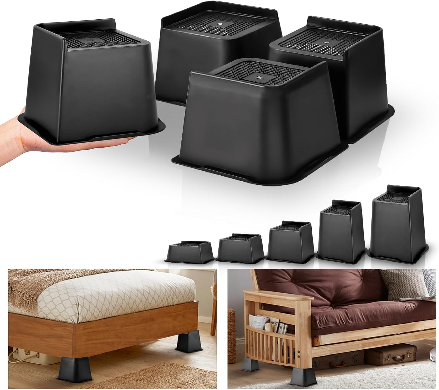 Amazon.com: shouwuhho Bed Risers 4 Inch Heavy Duty, Furniture Risers ...