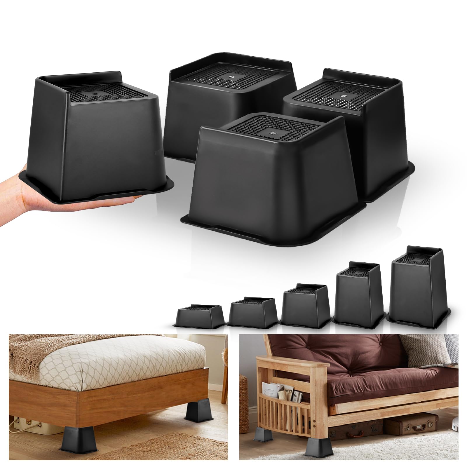 shouwuhho Bed Risers 4 Inch Heavy Duty, Furniture Risers with Durable ...