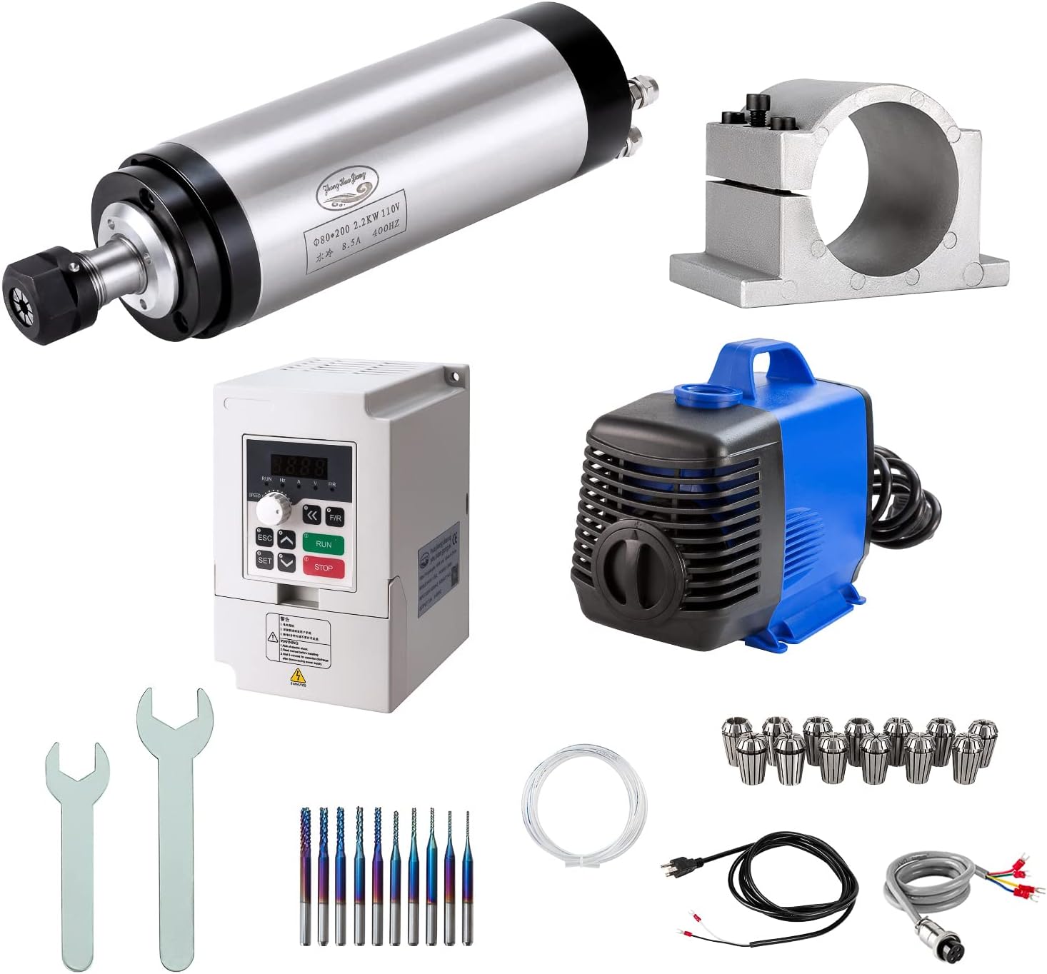 CNC Spindle Motor Kits, 110V 2.2KW 80mm Water Cooled Spindle Motor CNC ...
