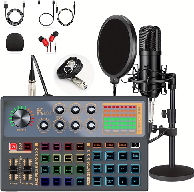 Amazon.com: K800 Podcast Equipment Bundle, 48V Phantom Power with XLR Microphone Interface, 3 ...