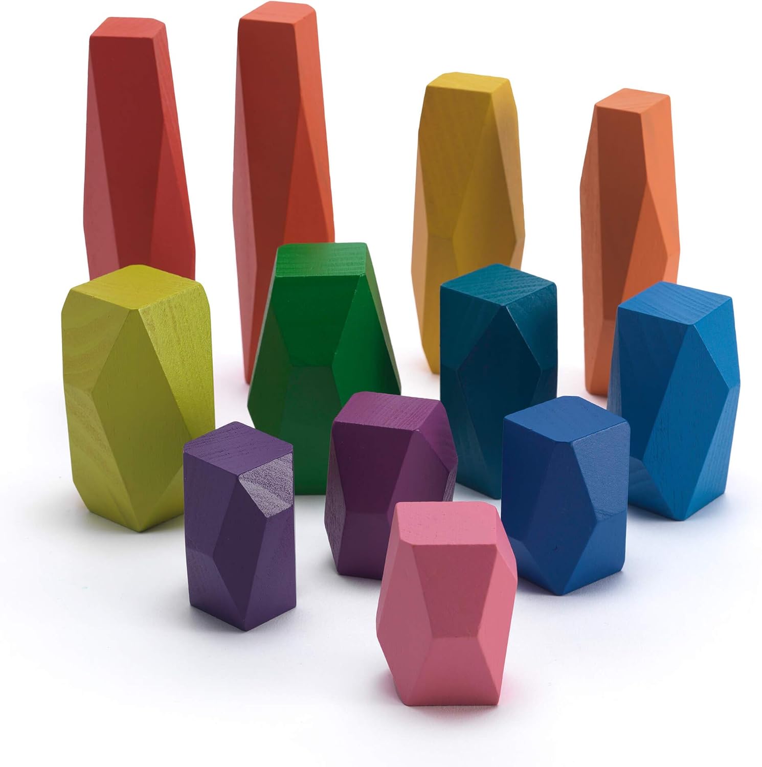 Little Star Toys Geoblocks – 12 Piece Wooden Rainbow Geoblock Gems – TopToy