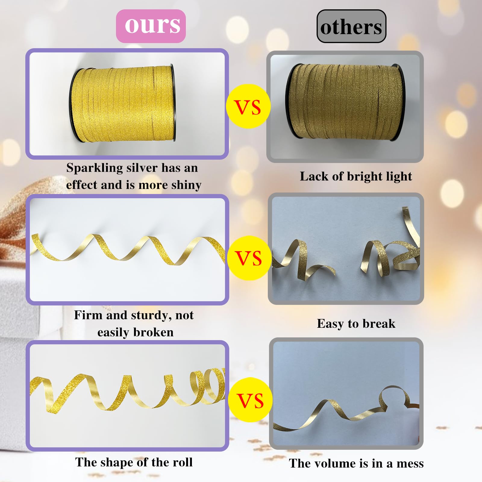 Snapklik.com : 500 Yards Gold Ribbon Curling Crimped 3/16" Glitter Gold ...