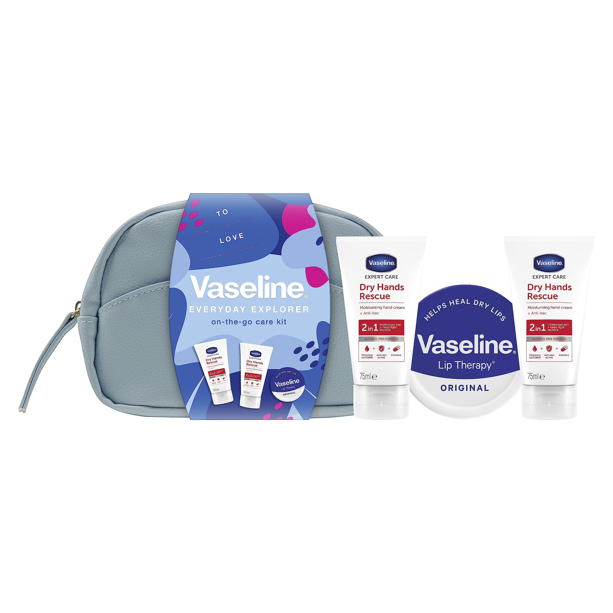 Vaseline On-The-Go Beauty Bag Gift Set with 2 anti-bac hand creams and ...