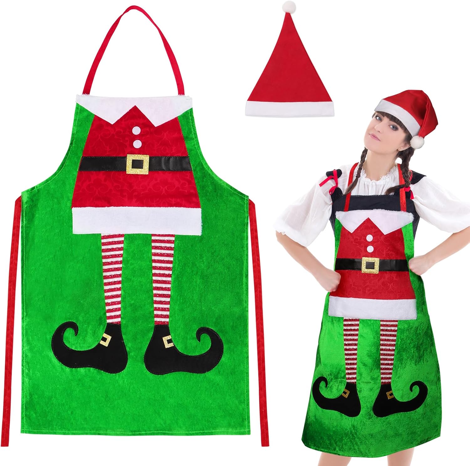 Amazon.com: DDLP Elf Christmas Apron + Elf Hat Christmas Elf Apron for ...